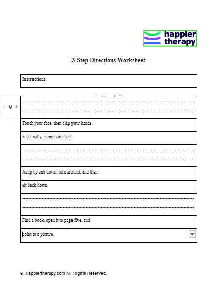 3-Step Directions Worksheet | HappierTHERAPY