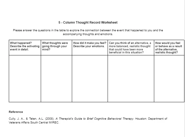 5 - Column Thought Record Worksheet | HappierTHERAPY 5 - Column Thought Record Worksheet | HappierTHERAPY