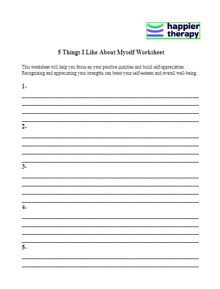 5 Things I Like About Myself Worksheet | HappierTHERAPY
