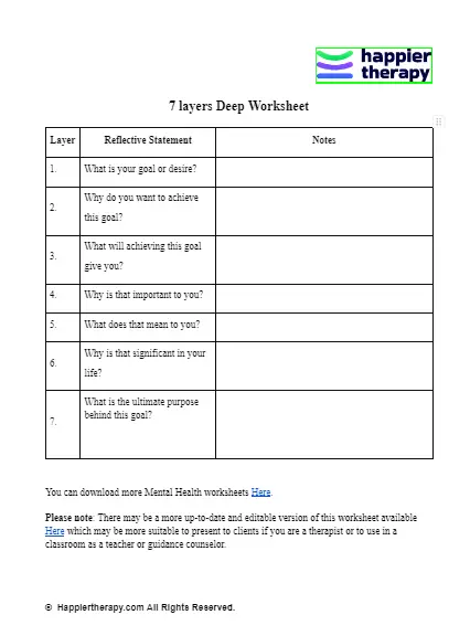 7 Layers Deep Worksheet | HappierTHERAPY