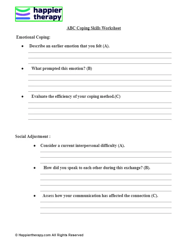 Coping Skills Worksheet Coping Skills Checklist | Free Worksheets