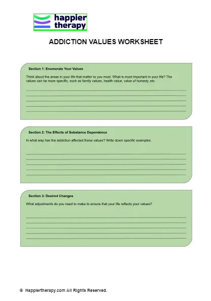 ADDICTION VALUES WORKSHEET | HappierTHERAPY