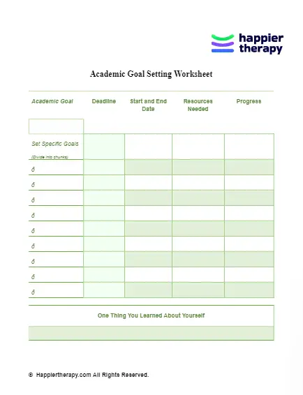 Academic Goal Setting Worksheet | HappierTHERAPY