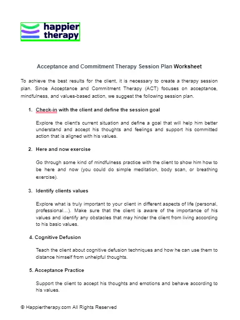 Acceptance And Commitment Therapy Session Plan Worksheet | HappierTHERAPY