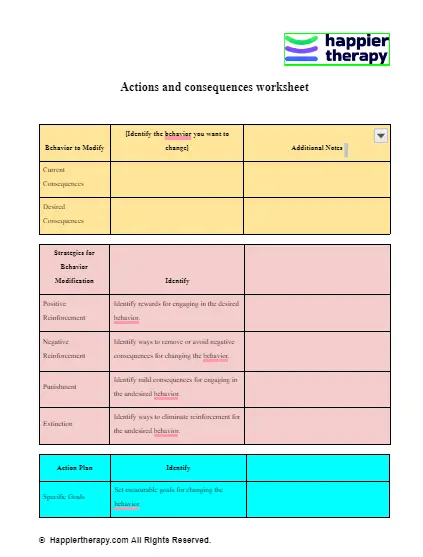 Actions And Consequences Worksheet | HappierTHERAPY