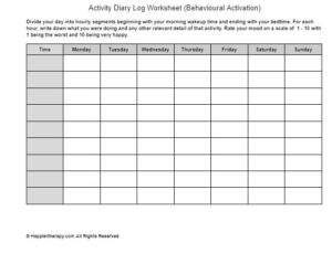 Activity Diary Log Worksheet (Behavioural Activation) - HappierTHERAPY