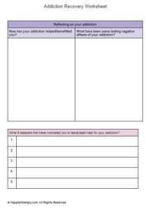 Addiction Recovery Worksheet - HappierTHERAPY