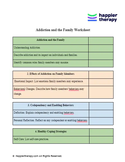 Addiction And The Family Worksheet | HappierTHERAPY