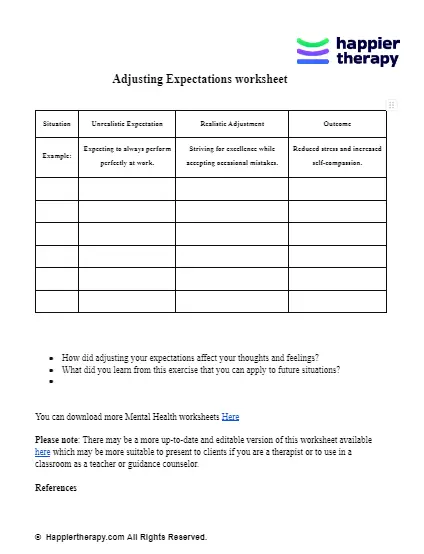 Adjusting Expectations Worksheet | HappierTHERAPY