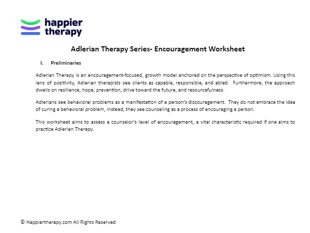 Adlerian Therapy Series Worksheet - Encouragement | HappierTHERAPY