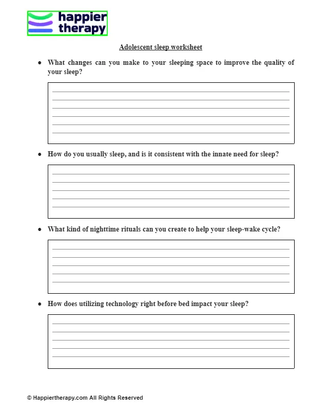 Adolescent Sleep Worksheet | HappierTHERAPY