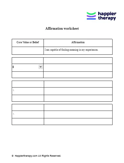 Affirmation Worksheet | HappierTHERAPY