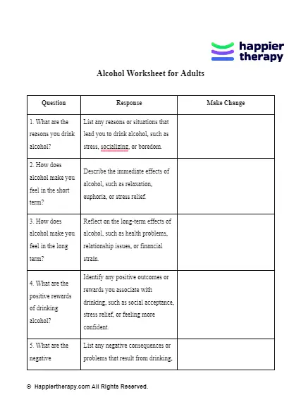 Alcohol Worksheet For Adults | HappierTHERAPY