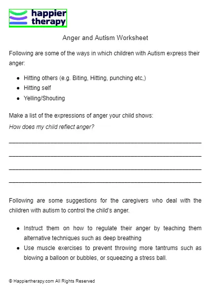 Anger And Autism Worksheet | HappierTHERAPY