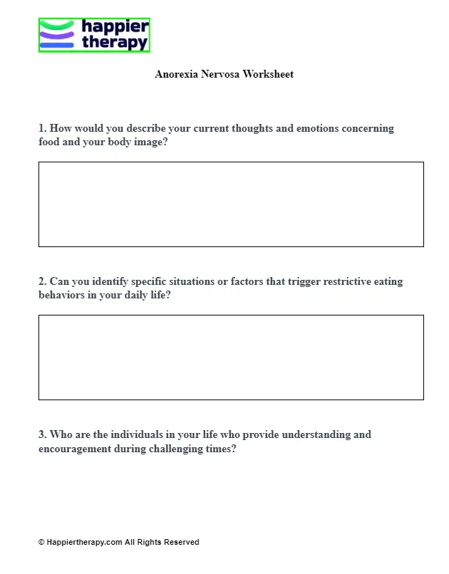 Anorexia Nervosa Worksheet | HappierTHERAPY