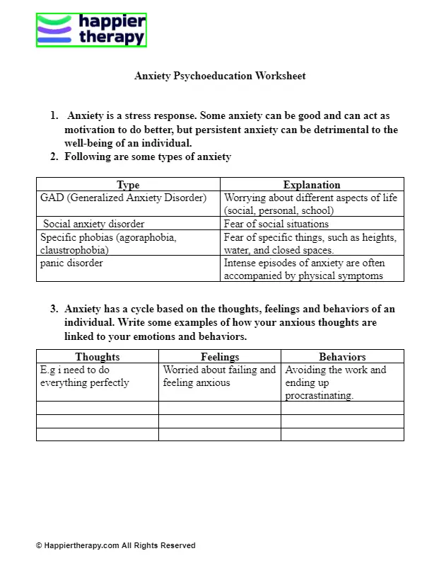 Anxiety Psychoeducation Worksheet | HappierTHERAPY