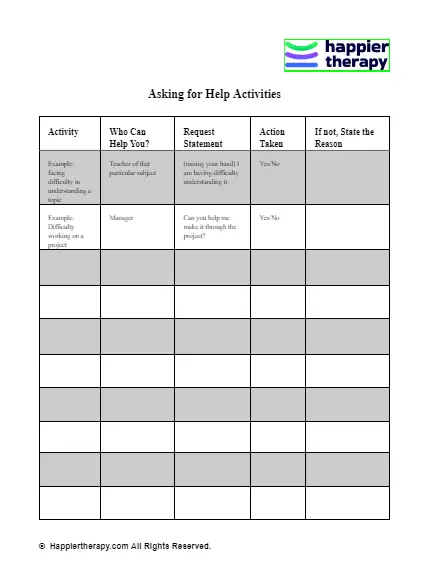 Asking For Help Activities Worksheet | HappierTHERAPY