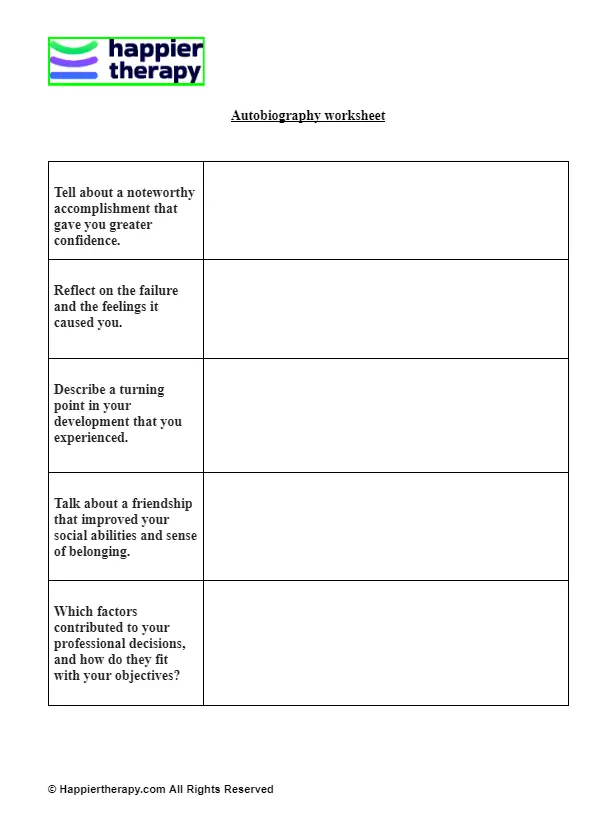 Autobiography Worksheet | HappierTHERAPY