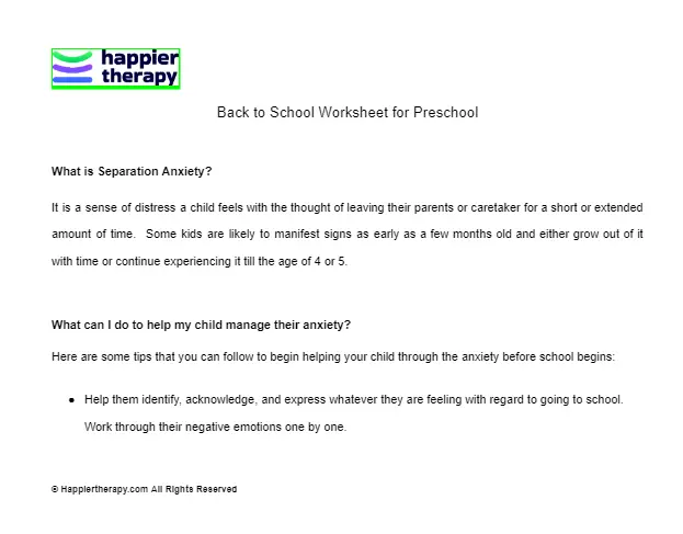 Back To School Worksheet For Preschool | HappierTHERAPY