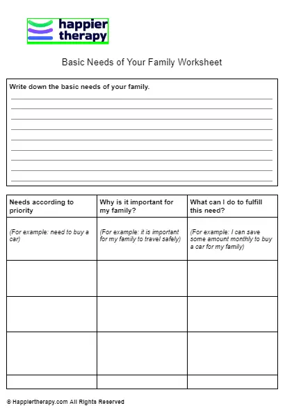 Basic Needs Of Your Family Worksheet | HappierTHERAPY