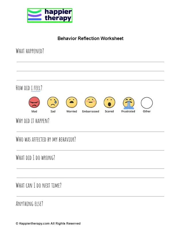 Behavior Reflection Worksheet Feelings Reflection Template – Top