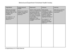 Behavioural Experiment Worksheet Health Anxiety - HappierTHERAPY