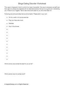 Binge Eating Disorder Worksheet - HappierTHERAPY