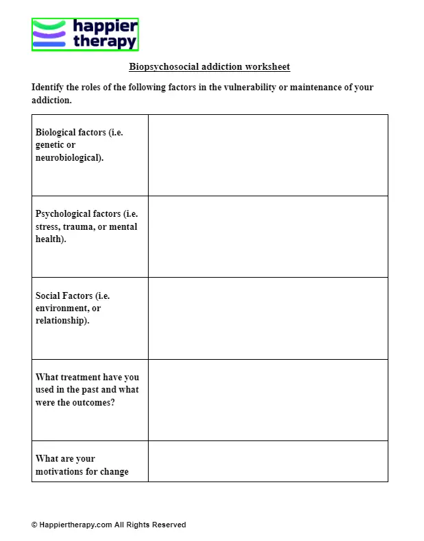 Biopsychosocial Addiction Worksheet | HappierTHERAPY