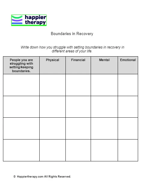 Boundaries In Recovery Worksheet | HappierTHERAPY