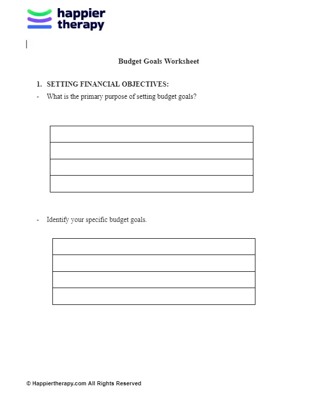Budget Goals Worksheet | HappierTHERAPY