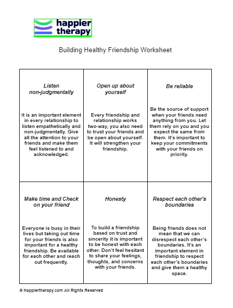Building Healthy Friendship Worksheet | HappierTHERAPY