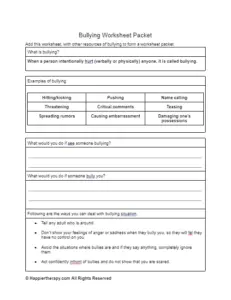 Bullying Worksheet | HappierTHERAPY