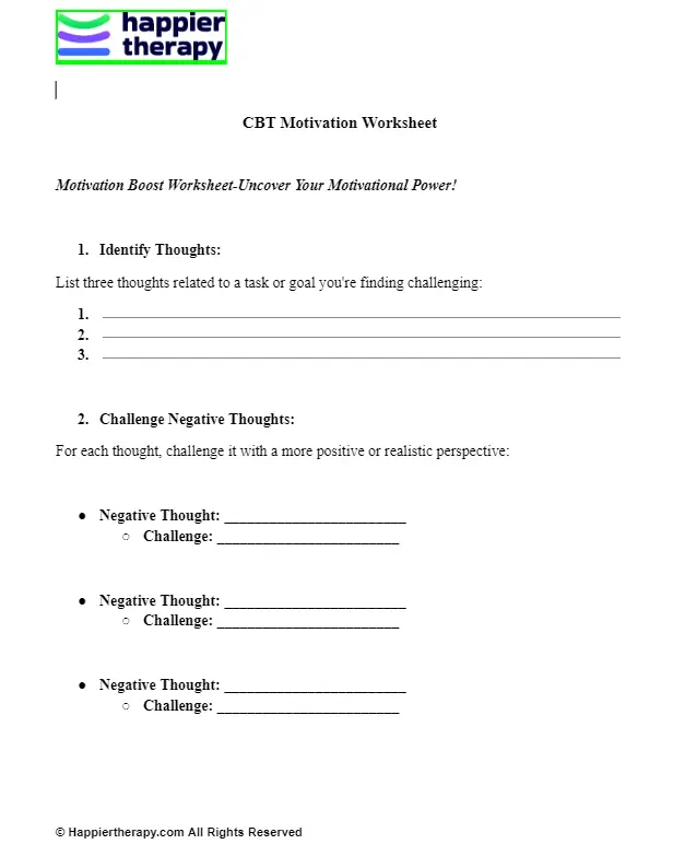 CBT Motivation Worksheet | HappierTHERAPY