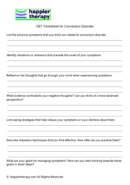 CBT Worksheet For Conversion Disorder | HappierTHERAPY