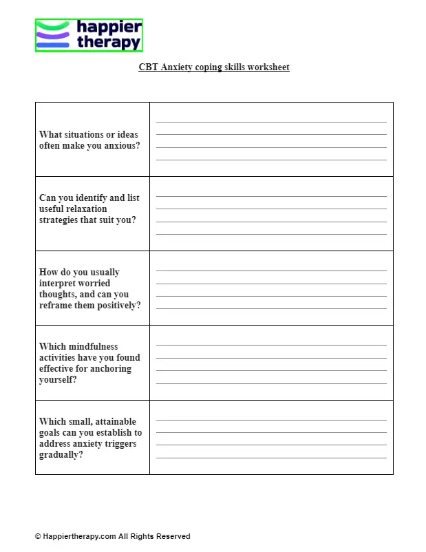 Triggers And Coping Skills Worksheets Anxiety For Kids & Teens