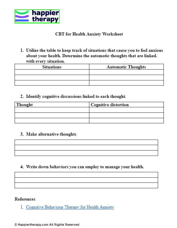 CBT For Health Anxiety Worksheet | HappierTHERAPY