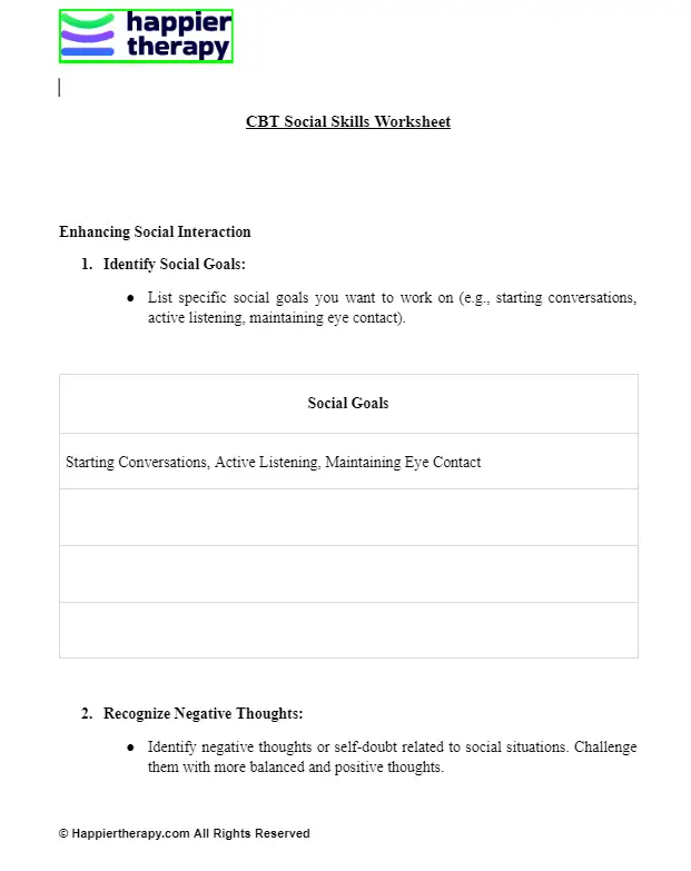 CBT Social Skills Worksheet | HappierTHERAPY