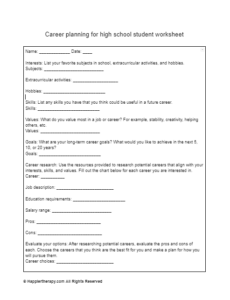 Career Exploration Worksheet For High School Students | HappierTHERAPY