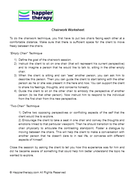 Chairwork Worksheet | HappierTHERAPY