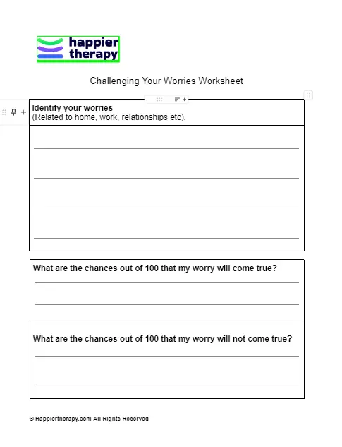 Challenging Your Worries Worksheet | HappierTHERAPY