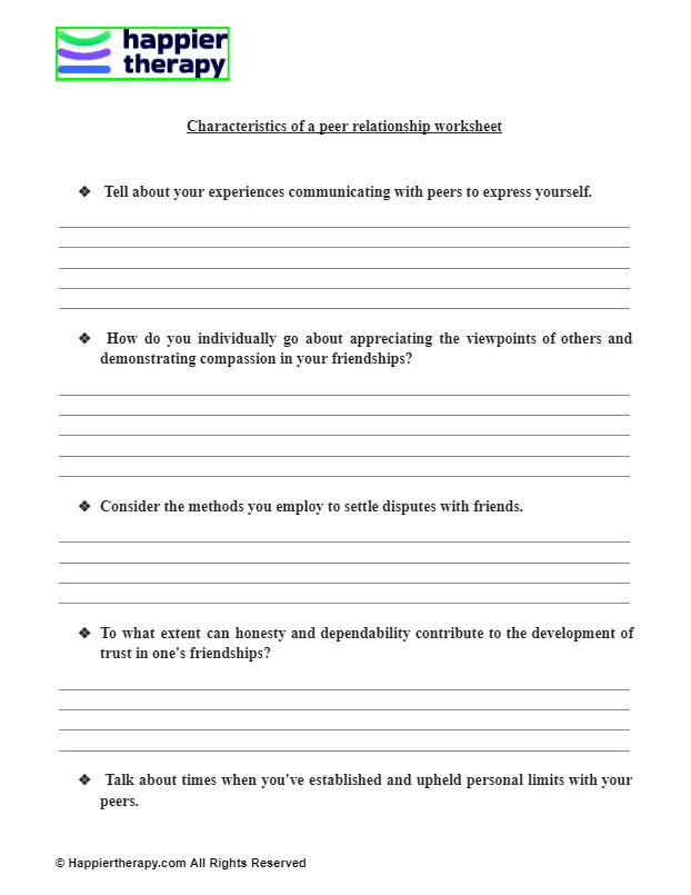 Characteristics Of A Peer Relationship Worksheet | HappierTHERAPY