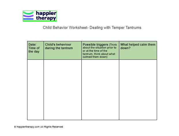 Child Behavior Worksheet- Dealing With Temper Tantrums | HappierTHERAPY