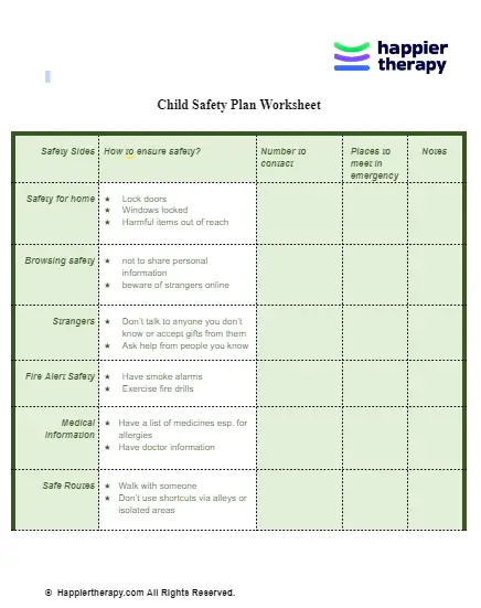 Child Safety Plan Worksheet | HappierTHERAPY