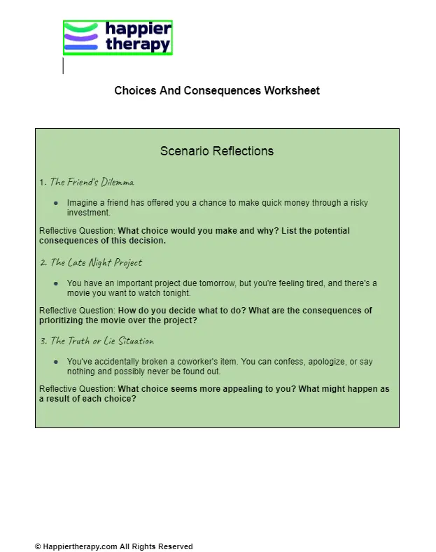 Choices And Consequences Worksheet | HappierTHERAPY