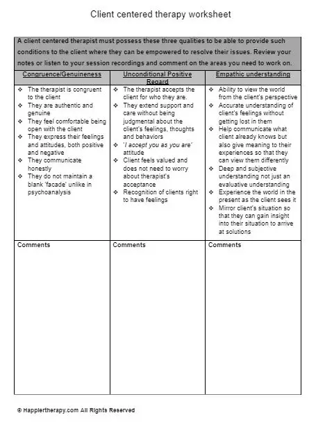 Client Centered Therapy Worksheet | HappierTHERAPY Client Centered Therapy Worksheet | HappierTHERAPY