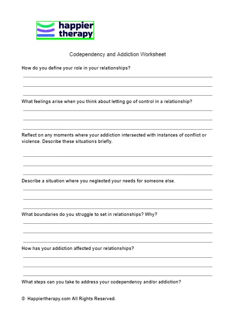 Codependency And Addiction Worksheet | HappierTHERAPY