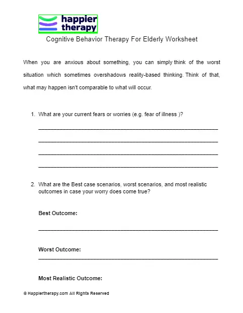 Cognitive Behavior Therapy For Elderly Worksheet | HappierTHERAPY