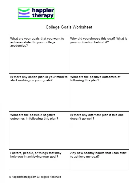College Goals Worksheet | HappierTHERAPY