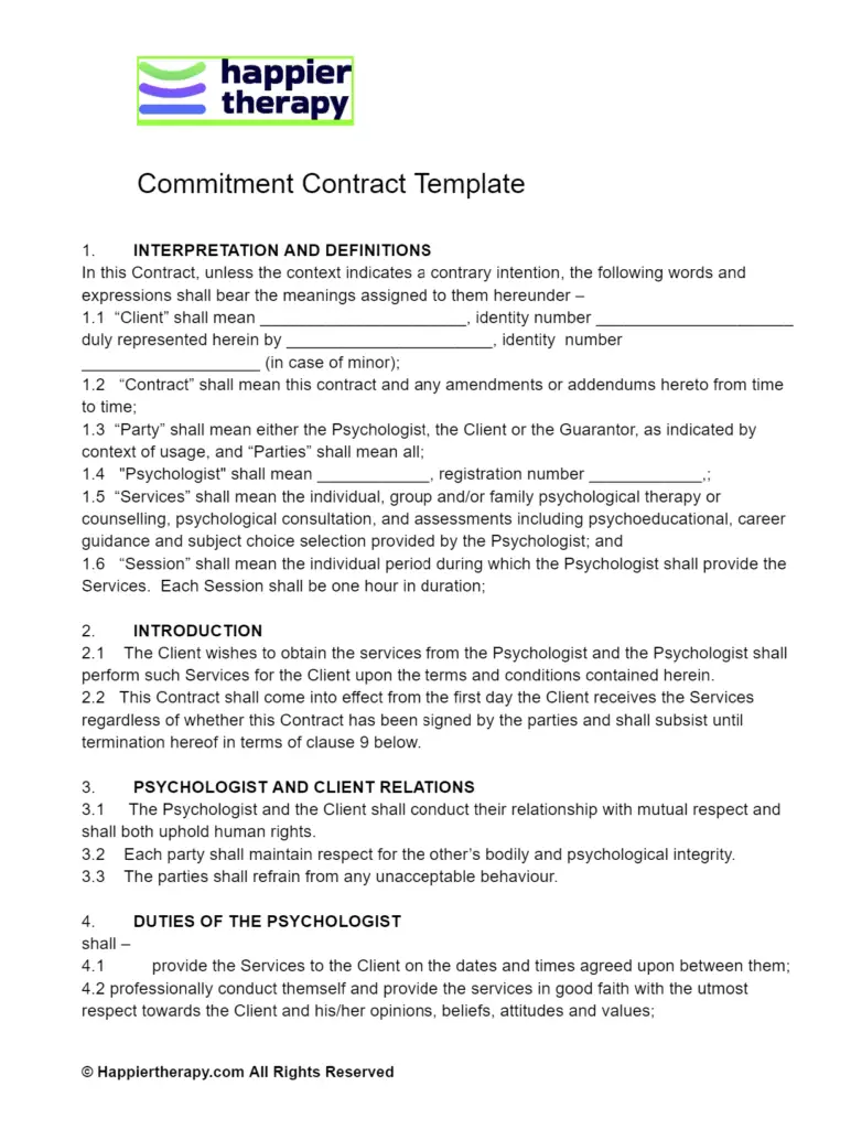 Commitment Contract Template | HappierTHERAPY