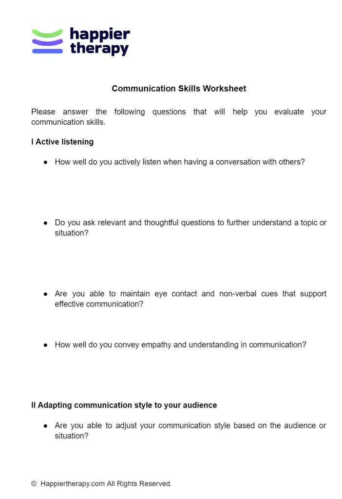Communication Skills Worksheet (PDF) | HappierTHERAPY